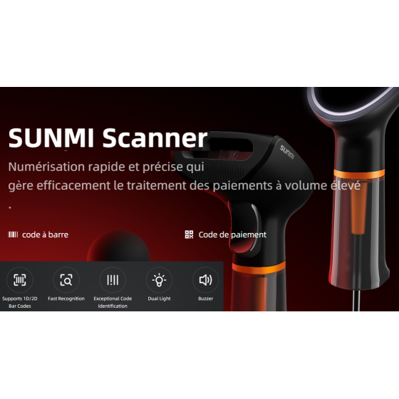 Modèle SUNMI U2, Lecteur code-barre portable